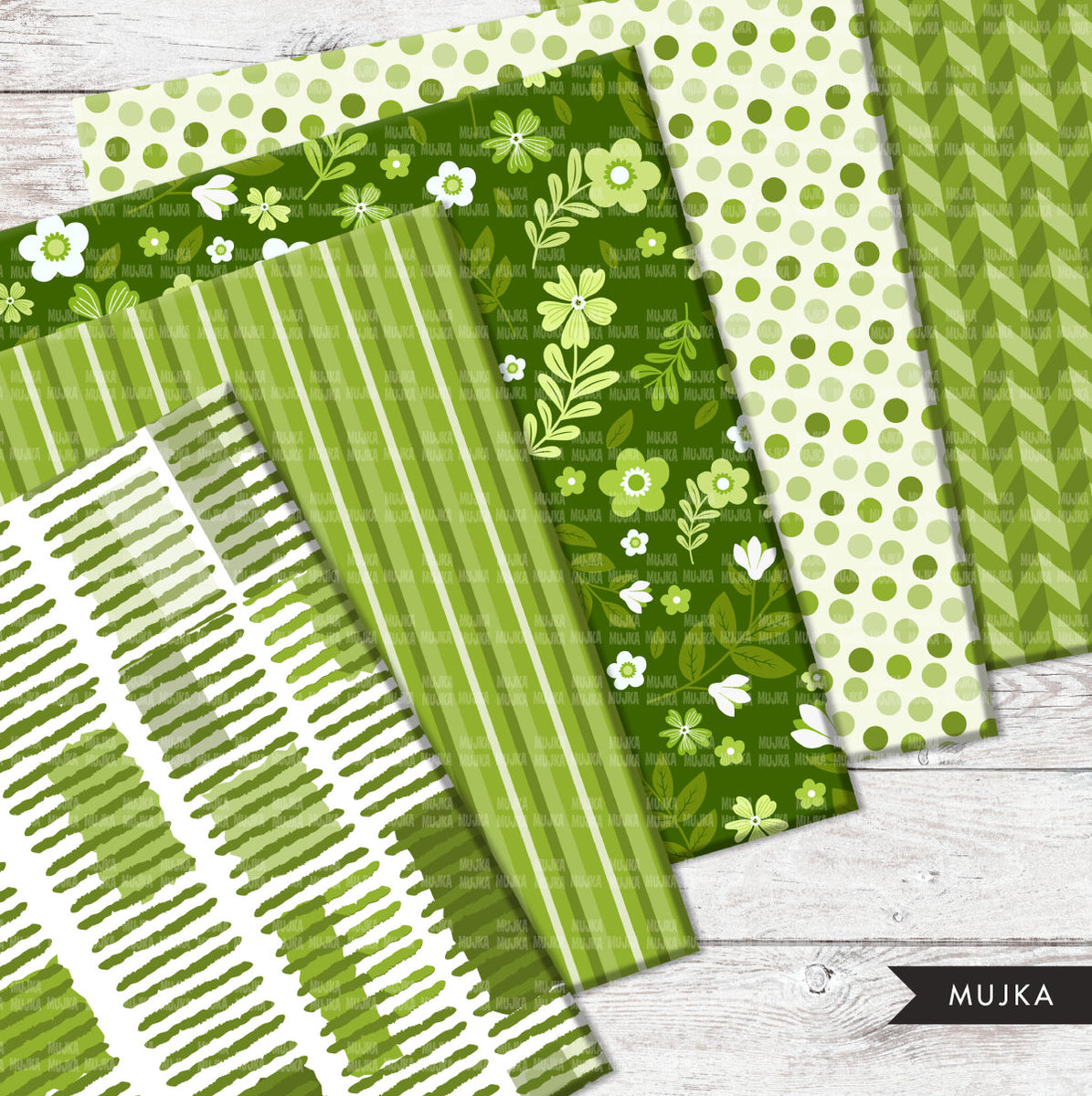Green & White Sorority digital papers, green seamless patterns, sublim ...