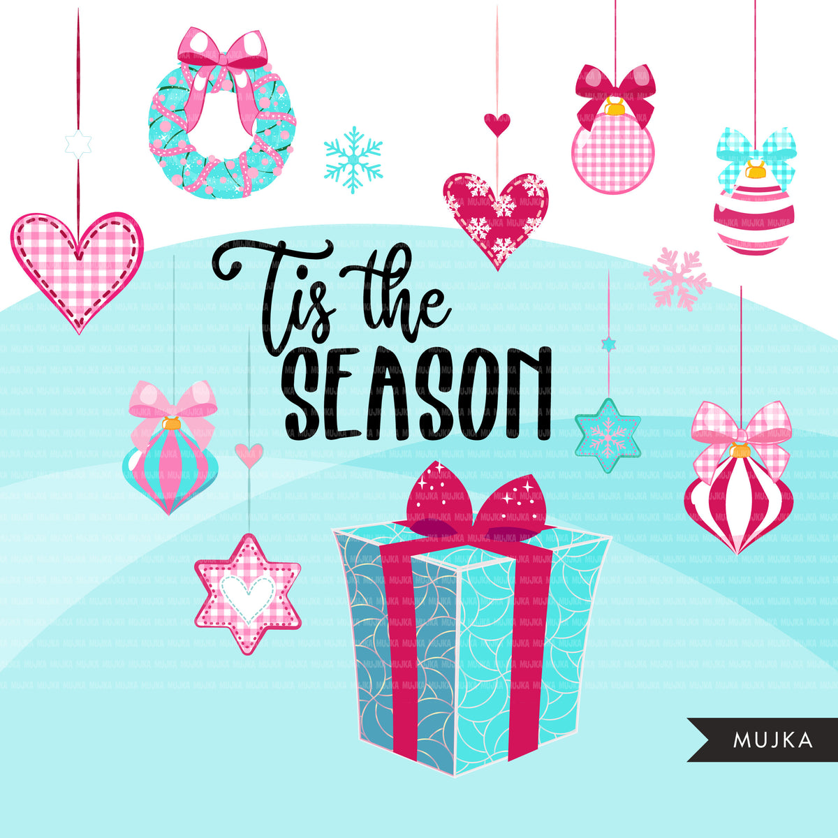 Pink Christmas clipart, pastel Christmas png, tis the season png, Chri ...