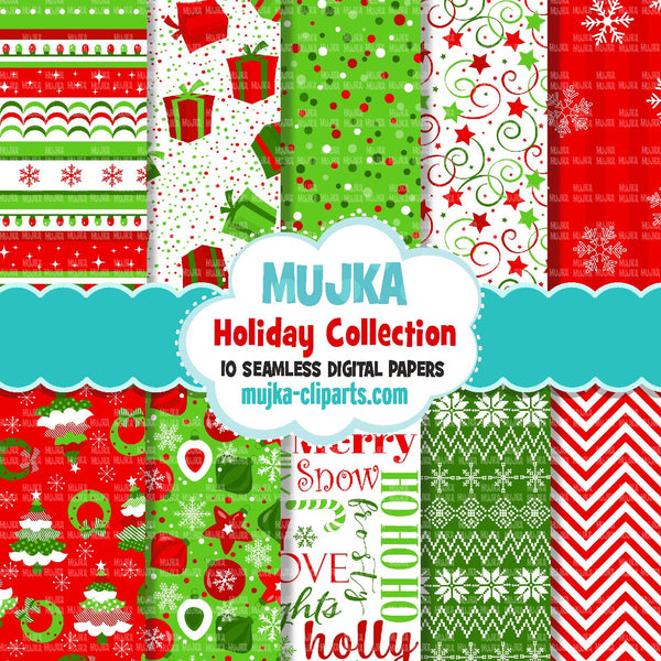 Christmas digital papers, red green Christmas papers, Christmas backgr ...