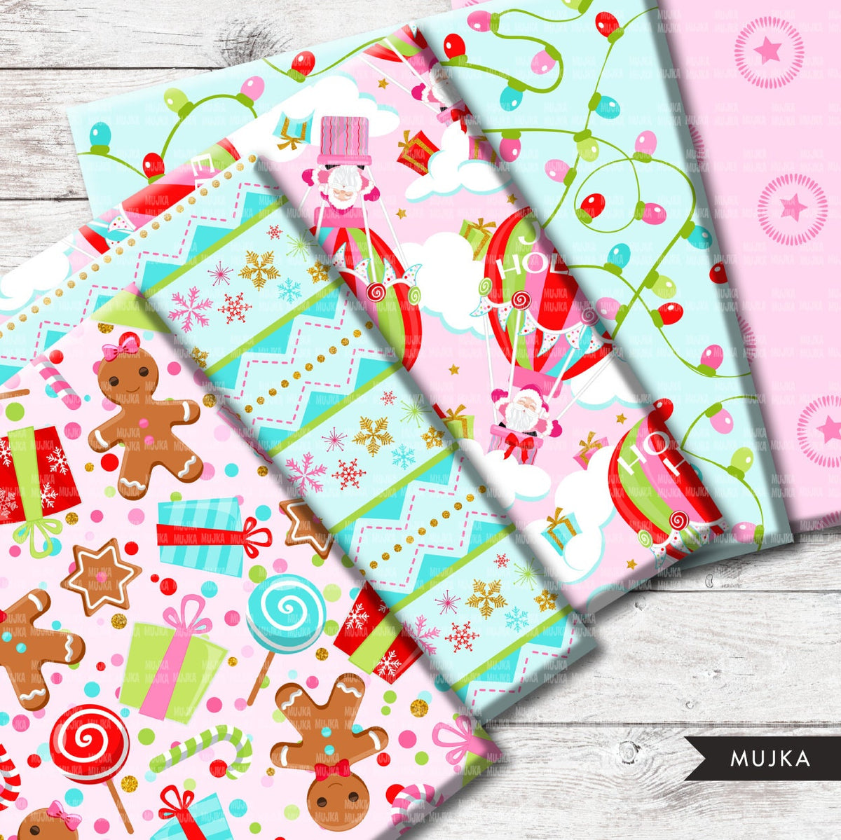Christmas digital papers, pink Christmas papers, pastel Christmas pape ...