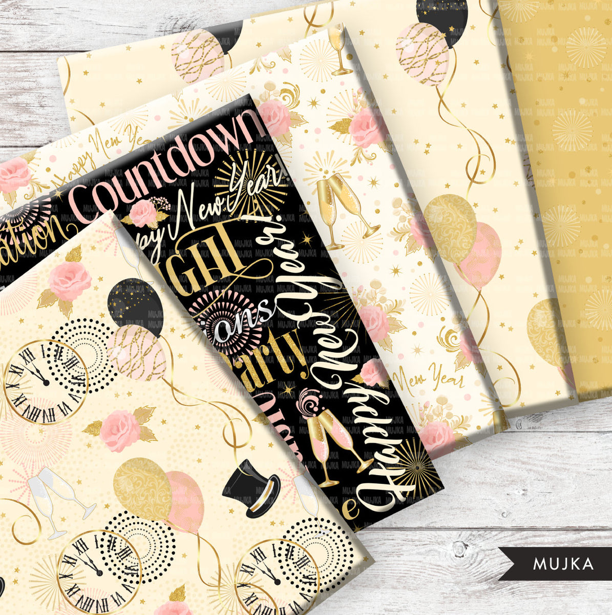 New year digital papers, celebration digital papers, gold glitter patt ...