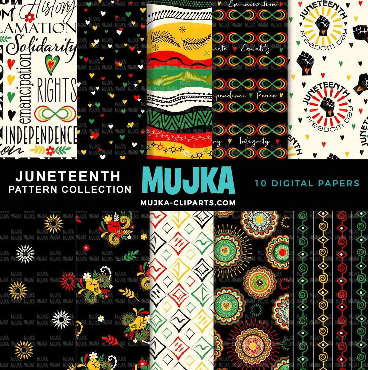 Juneteenth digital papers, African patterns, seamless pattern, black h ...