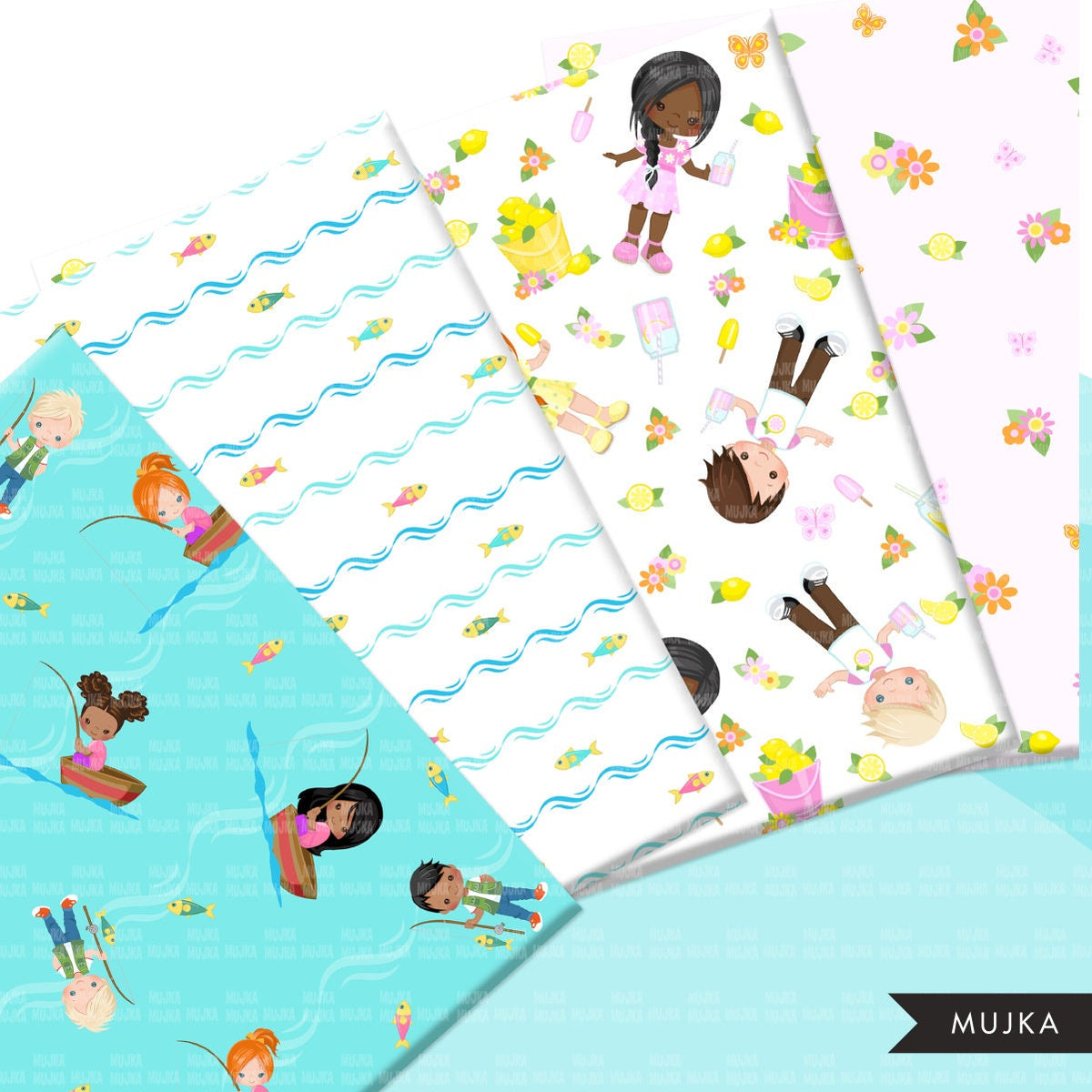 Summer stickers, planner stickers bundle, summer digital papers, pre-c ...