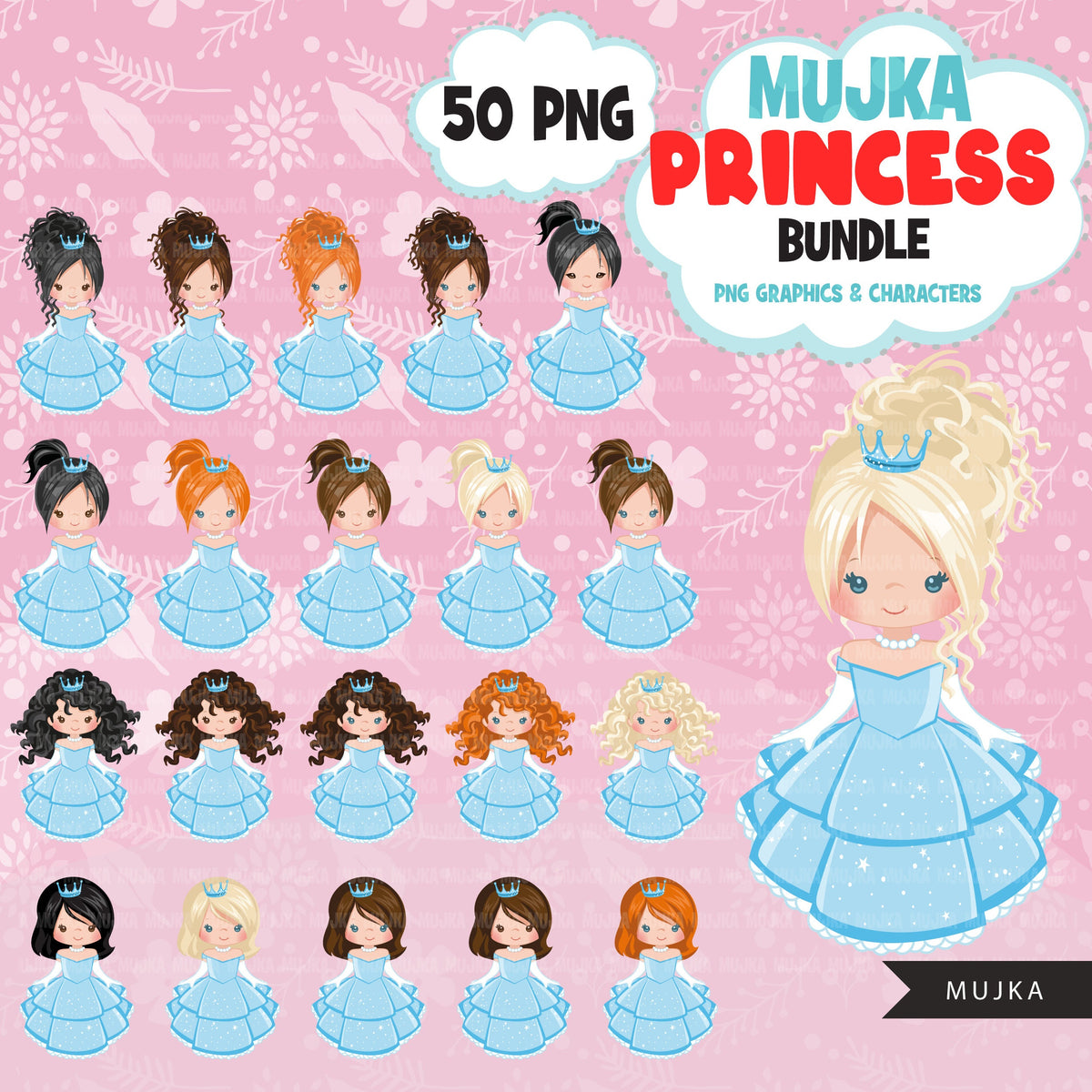 Princess Bundle, princess png, princess clipart, birthday bundle, blac ...