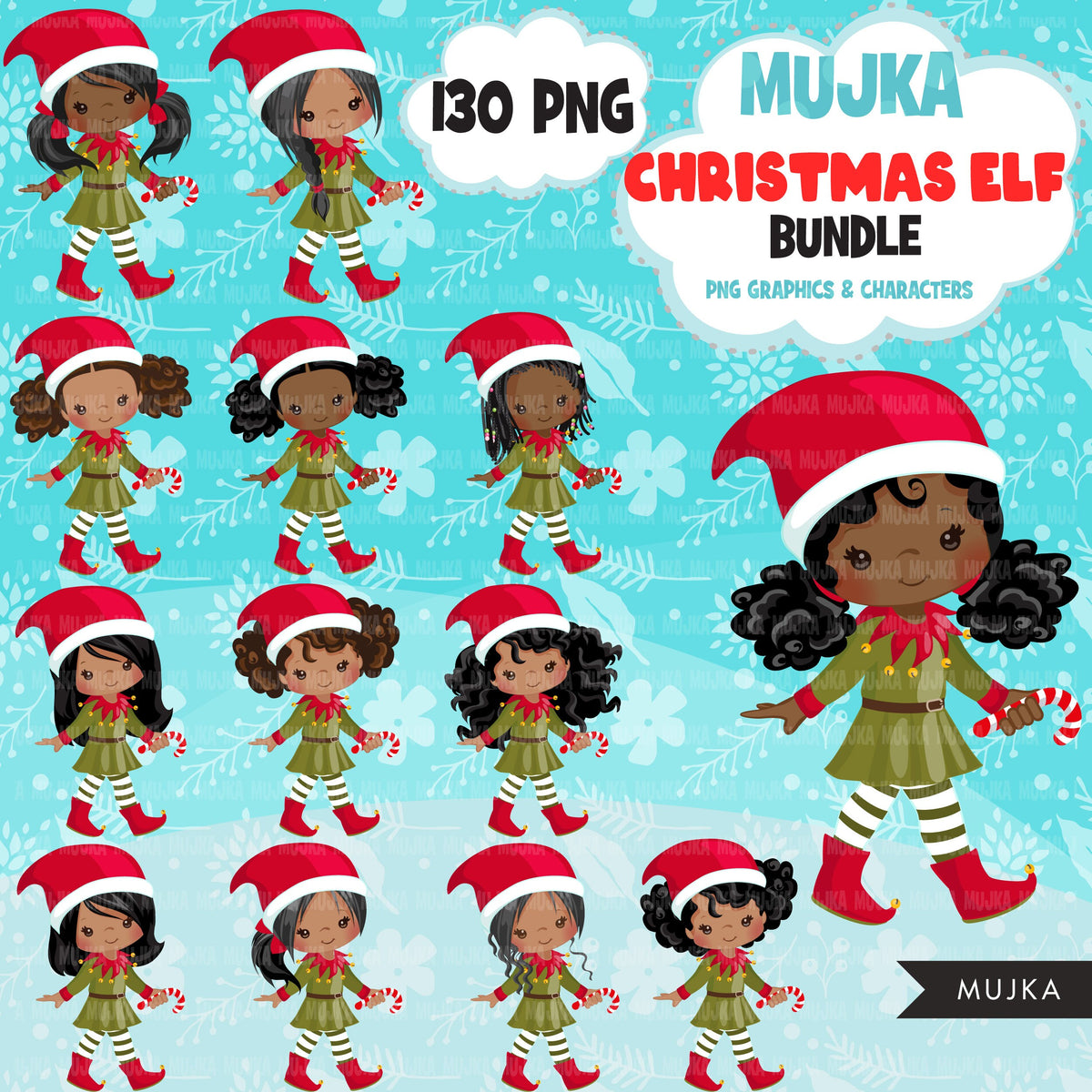 Christmas Elf Bundle, elf png, elves clipart, African American elf, Bl ...