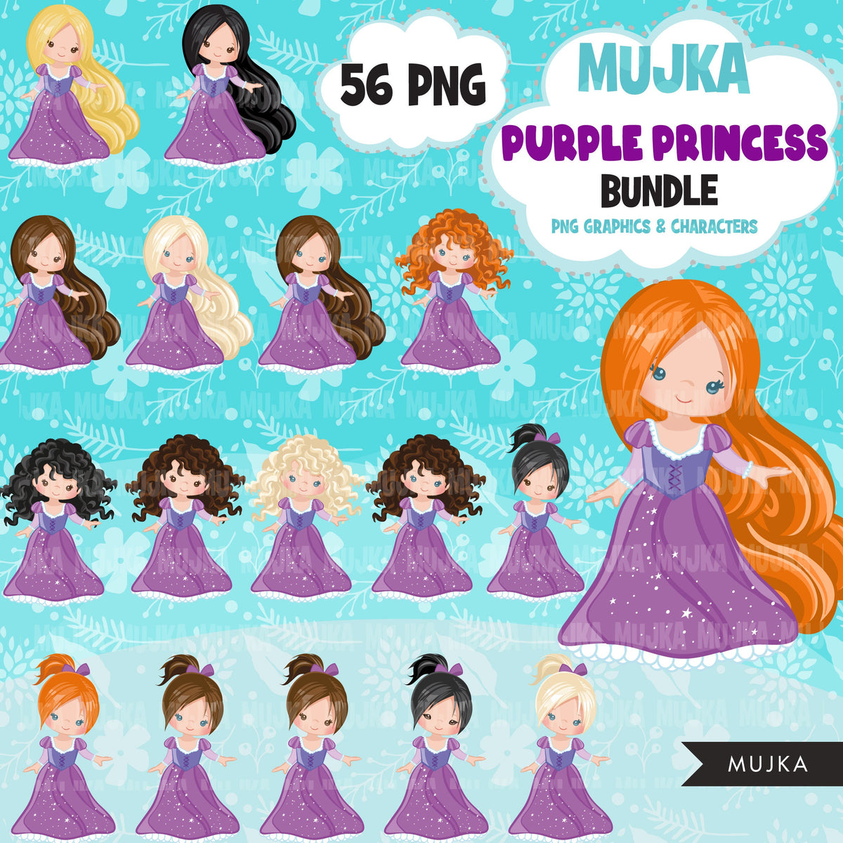 Princess Bundle, princess png, princess clipart, birthday bundle, blac ...