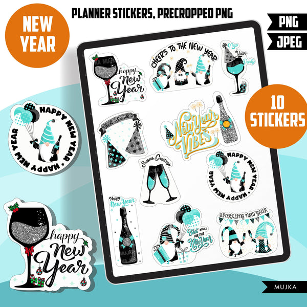 Digital New year stickers, Goodnotes stickers, planner stickers, png p ...