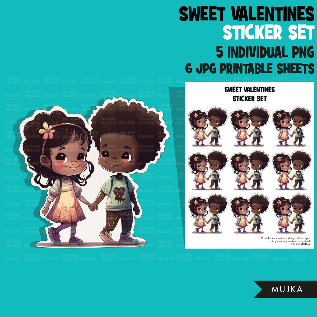 Valentine's Day stickers, Cute black kids stickers, couples png, valen ...
