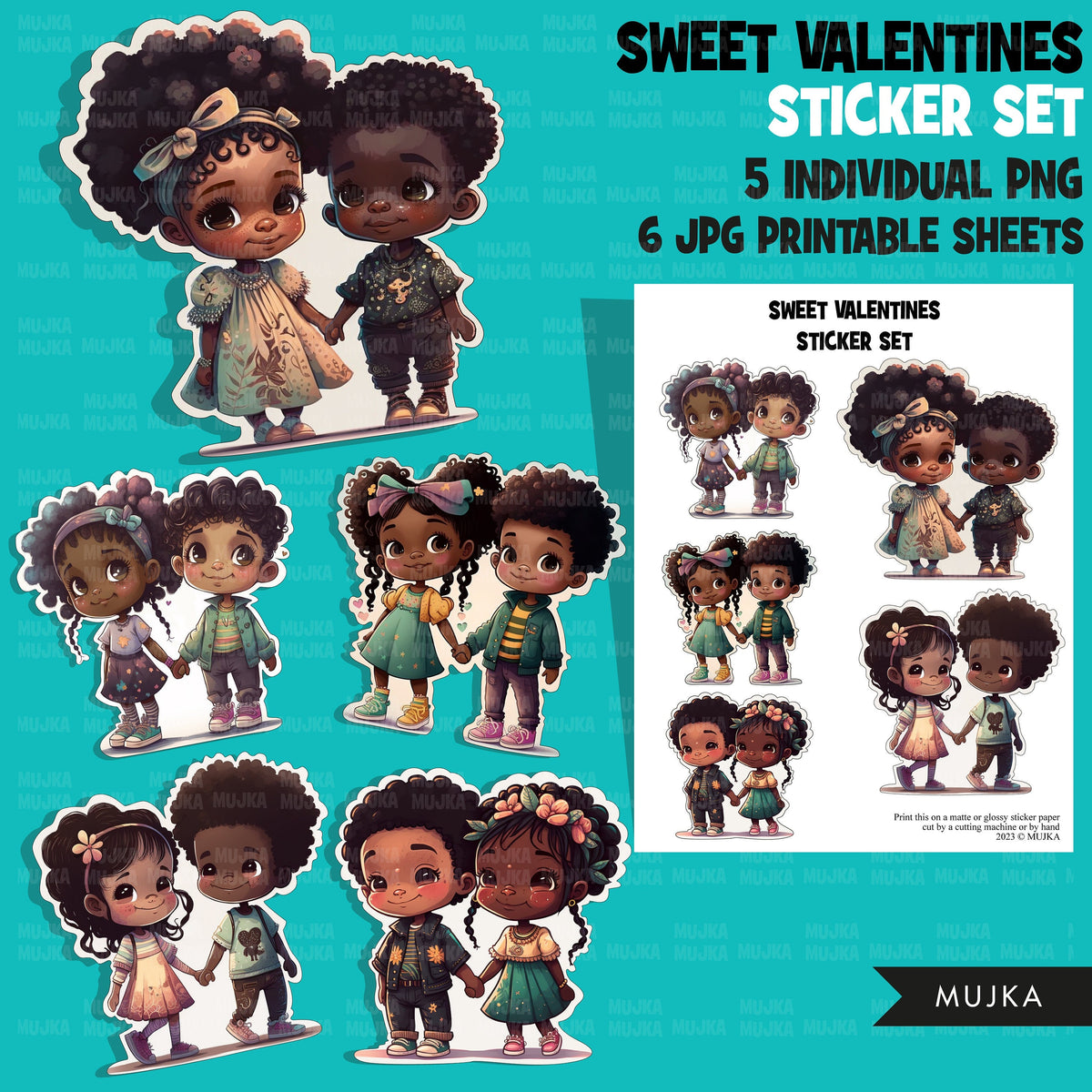 Valentine's Day stickers, Cute black kids stickers, couples png, valen ...