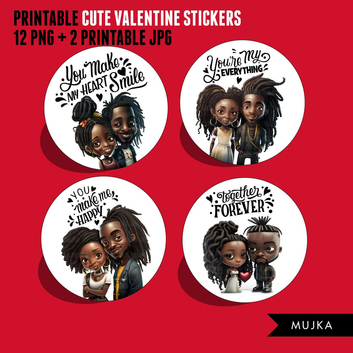 Valentine's Day stickers, Cute black couples stickers, couples png, va ...