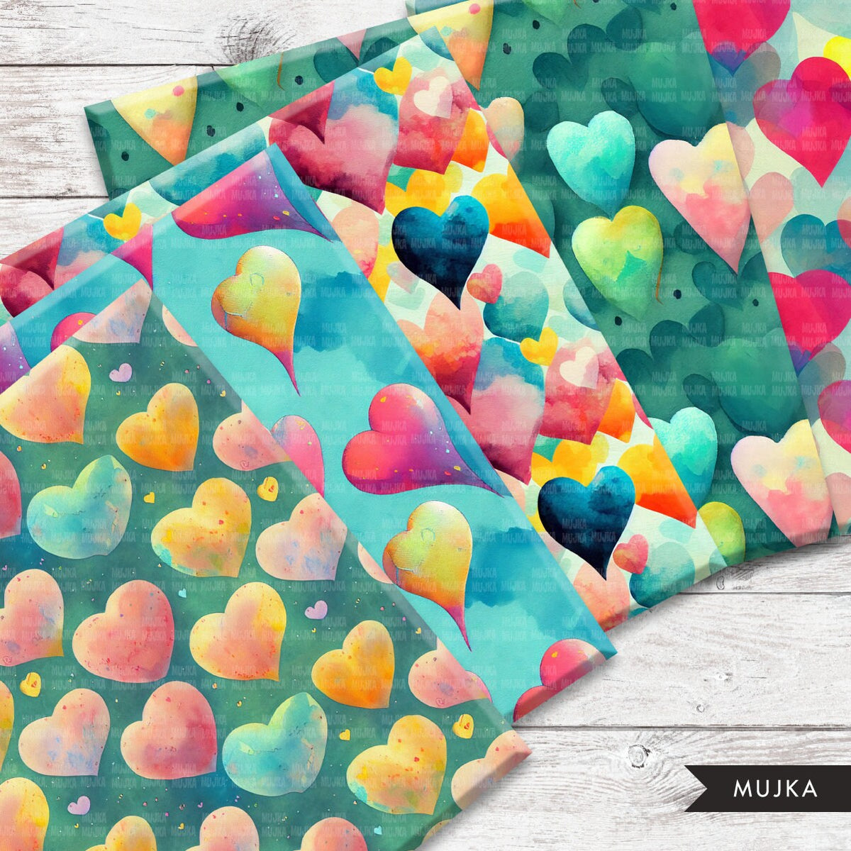 Valentines Day Digital papers, watercolor heart digital paper, valenti ...