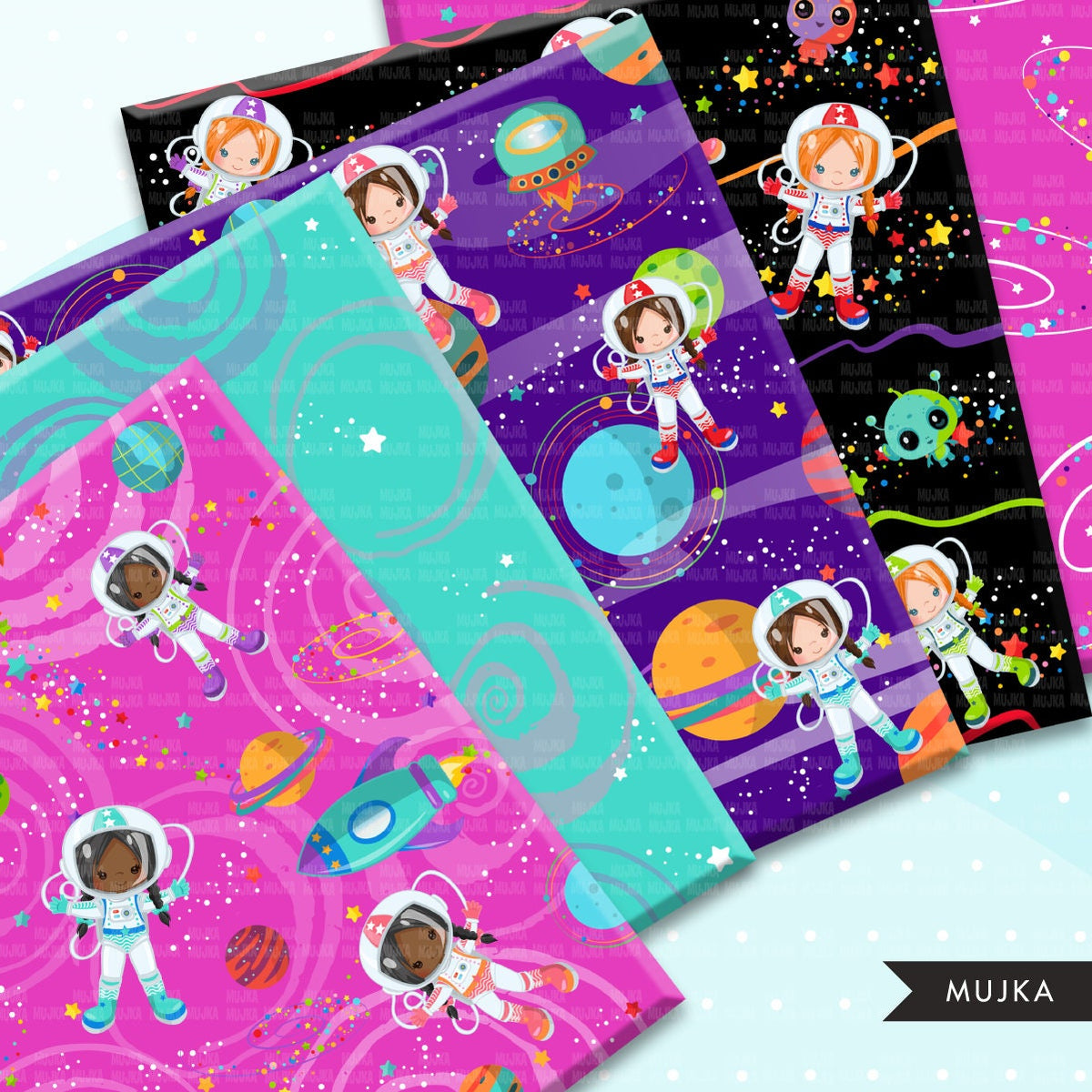 Space Digital papers, astronaut background, girl out of this space pat ...
