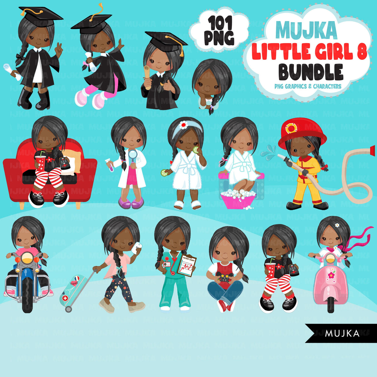 Black girl png Bundle, Latina girl png, Mexican girl art, digital stic ...