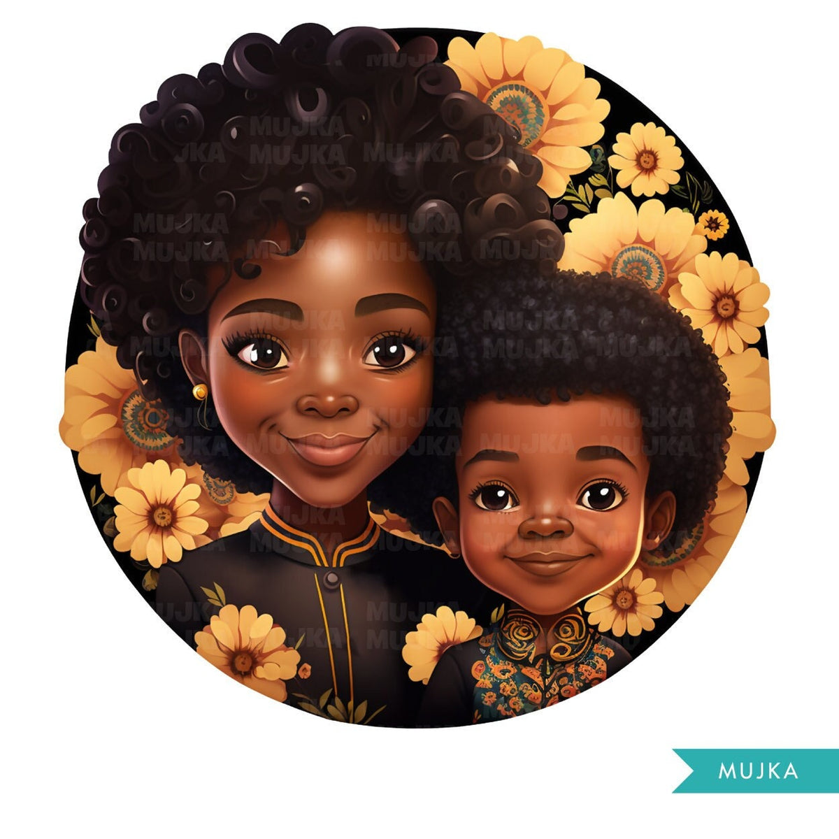 Mothers Day Png, Mother's Day art, Black Mother and son clipart, melan ...
