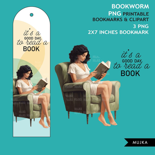 Bookworm png, Printable Bookmarks, Brunette woman reading png, Bookwor ...