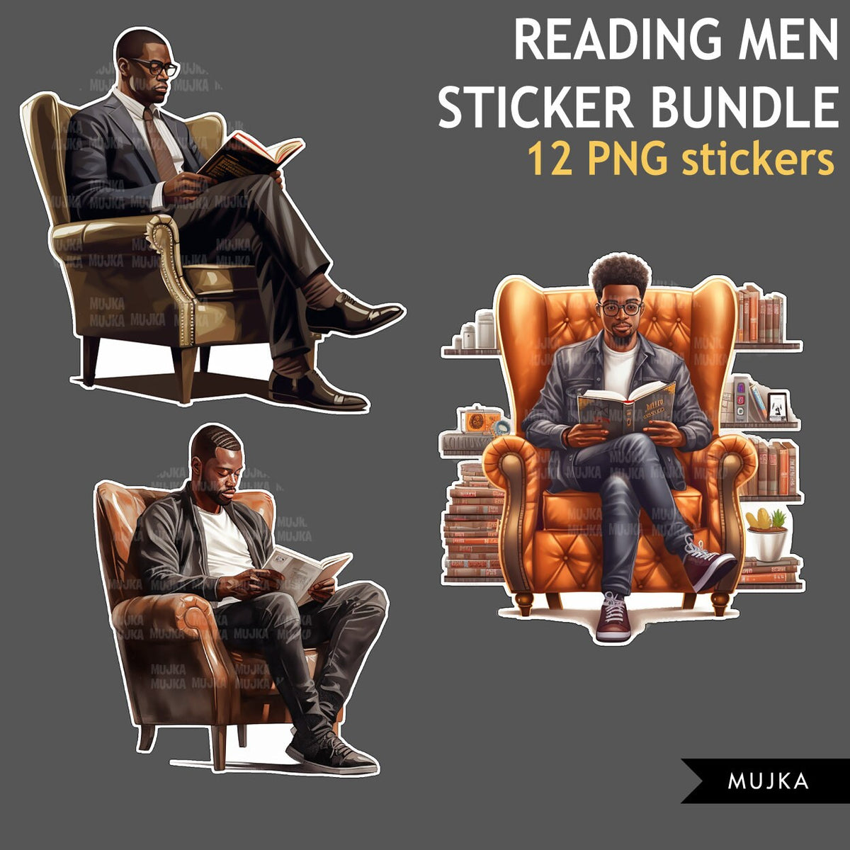 Fathers Day Bundle PNG, Black Man digital Stickers, reading man clipar ...