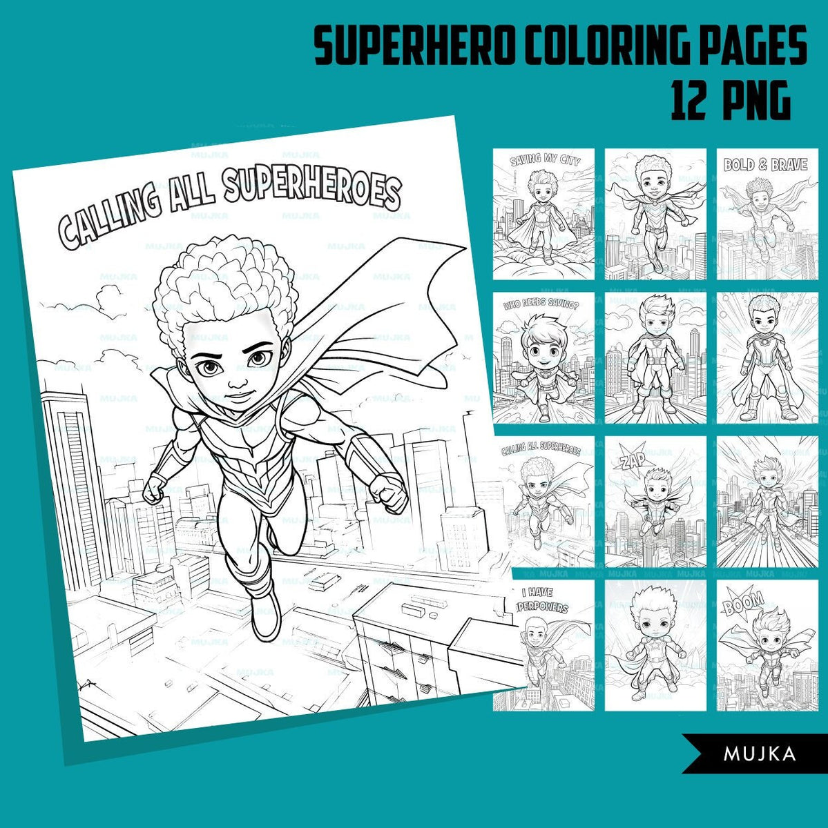 Superhero Coloring Pages, Printable coloring book for boys, Kids Color ...