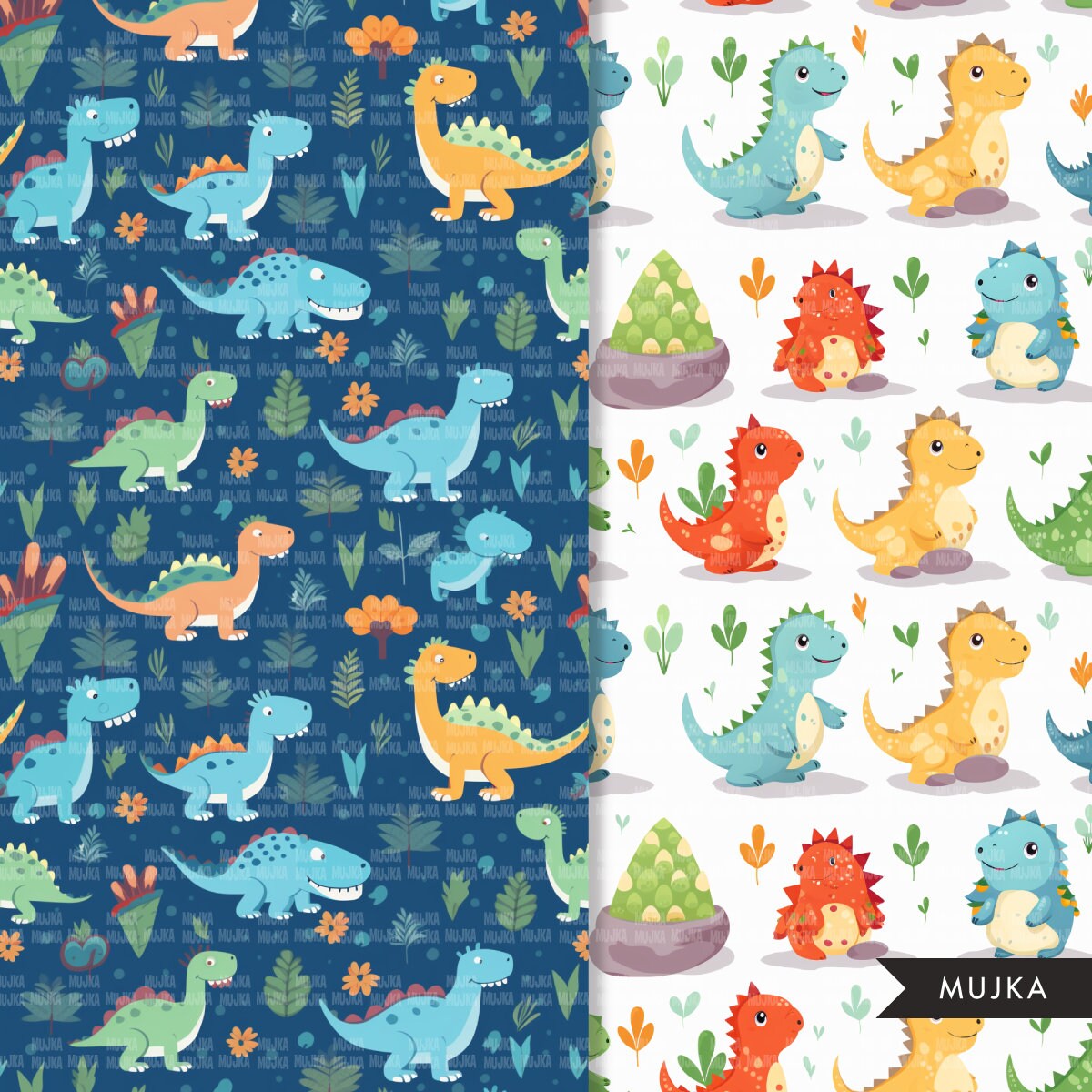 Baby Dino Digital papers, dinosaur seamless patterns, dino printable p ...