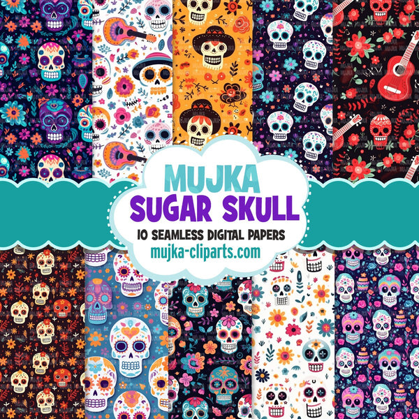 Sugar Skull Digital papers, Cute seamless Halloween patterns, printabl ...