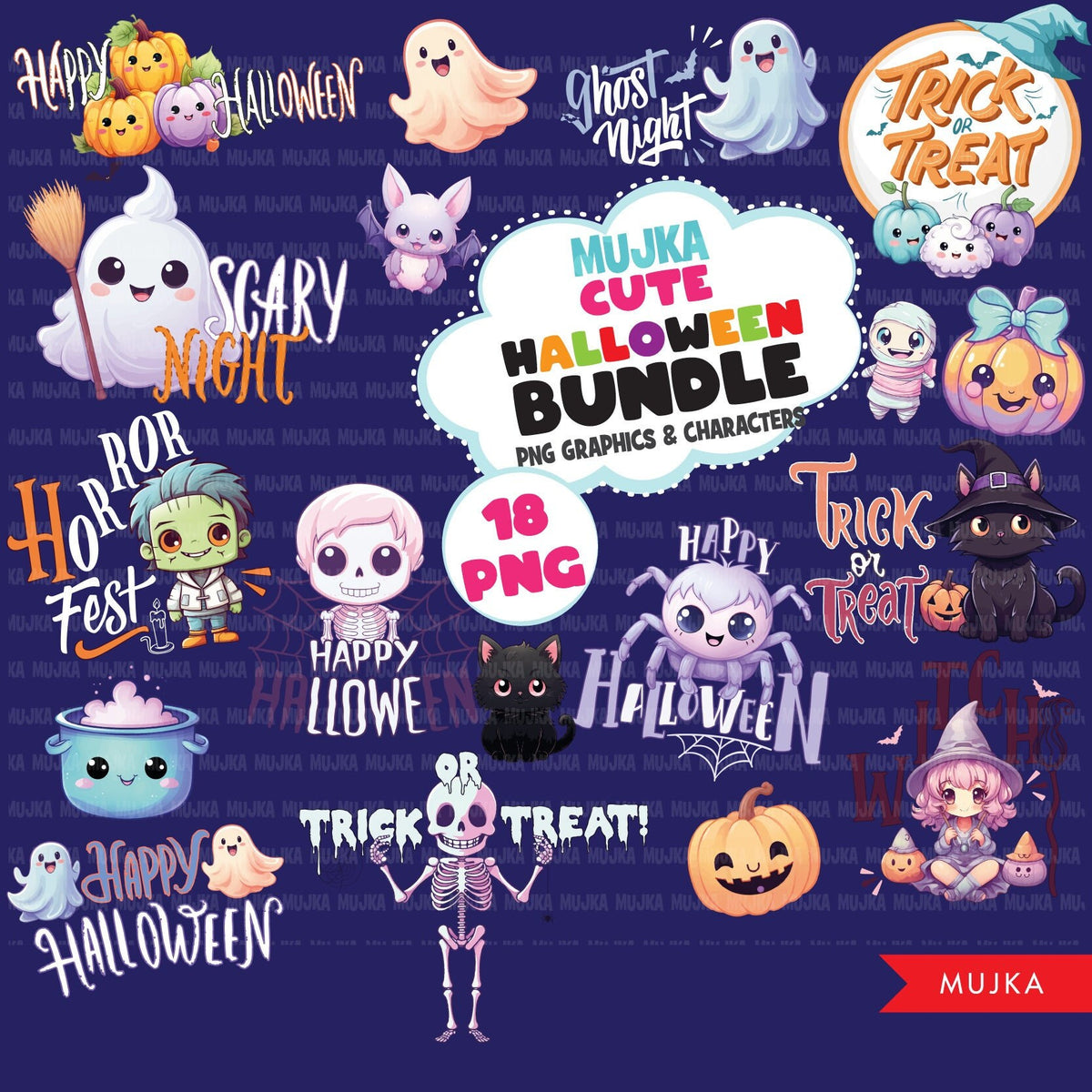 Cute Halloween PNG Bundle, Baby Halloween graphics, cute sublimation d ...