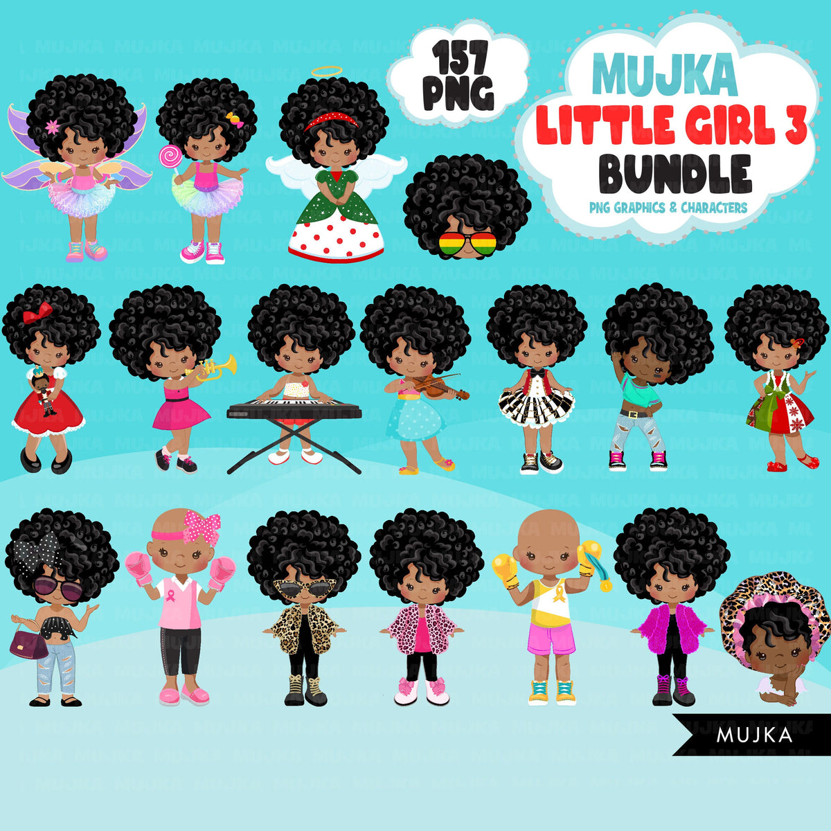 Black girl png Bundle, Black girl magic, afro black girl art, little g ...
