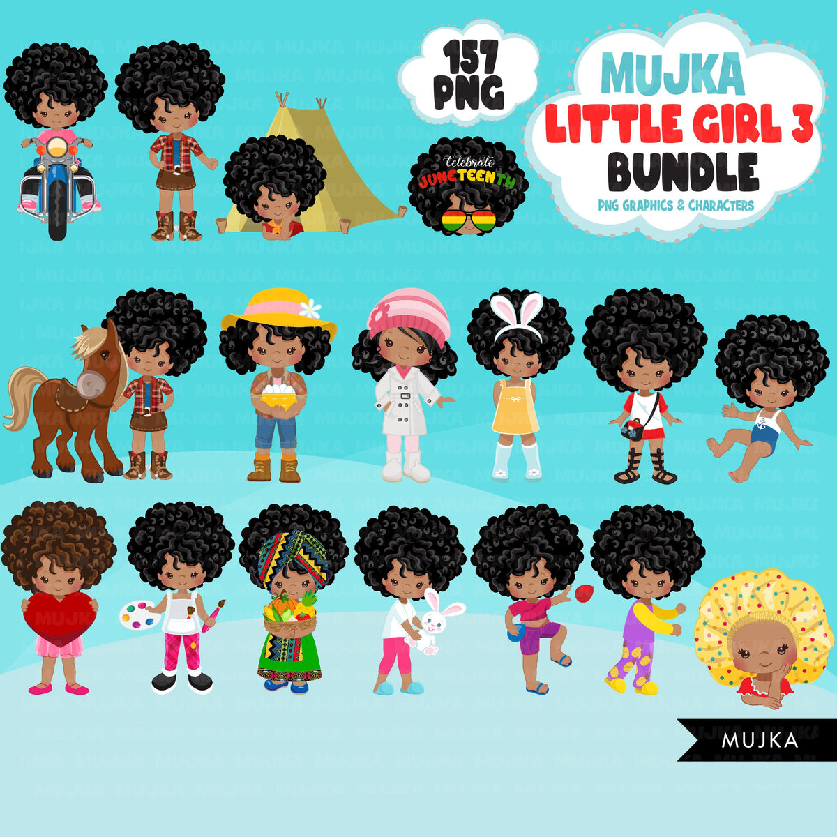 Black girl png Bundle, Black girl magic, afro black girl art, little g ...