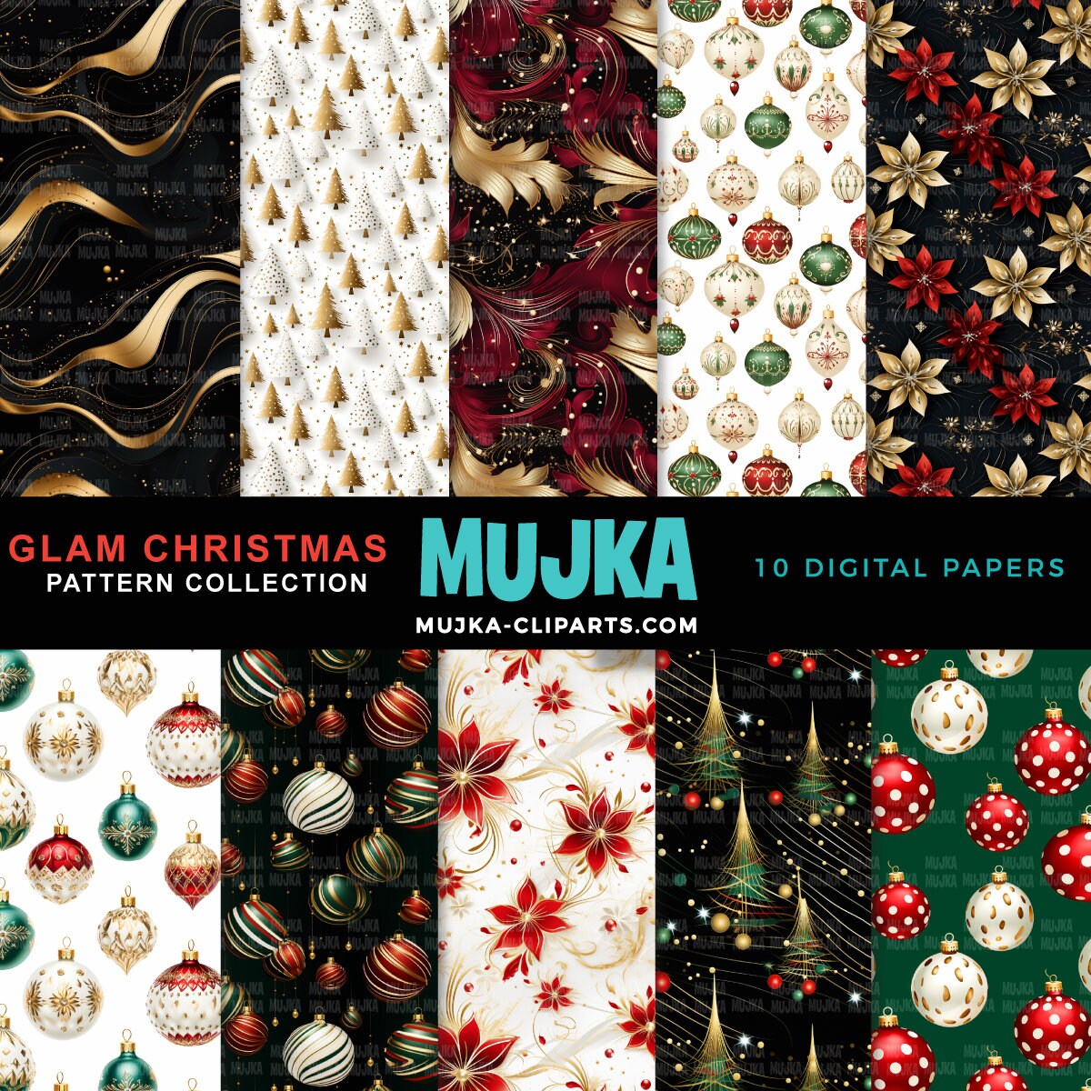 Christmas digital papers, Glam Black and gold Christmas papers, Noel b ...