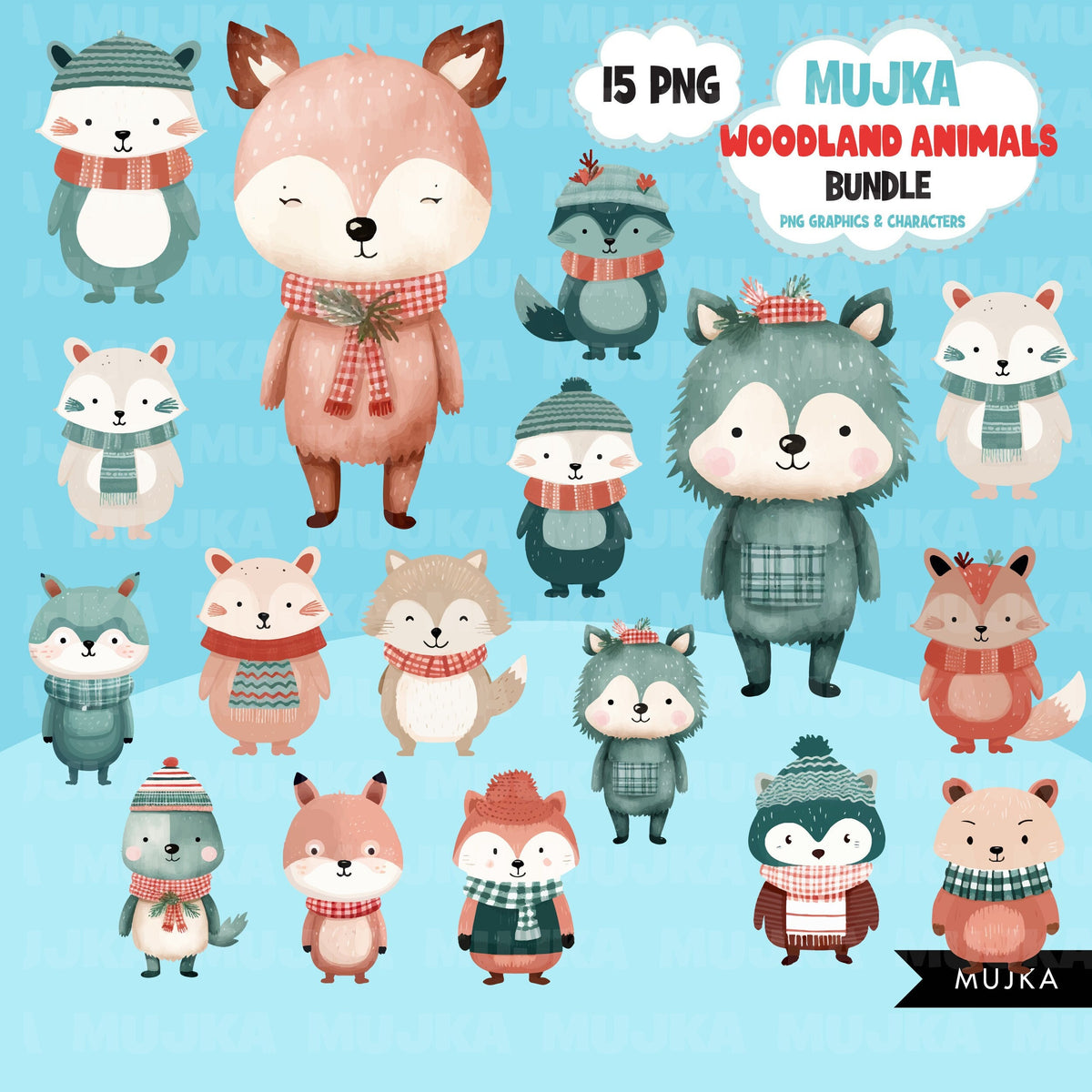 Watercolor woodland Christmas Animals Png Bundle, Cute Reindeer, fox ...