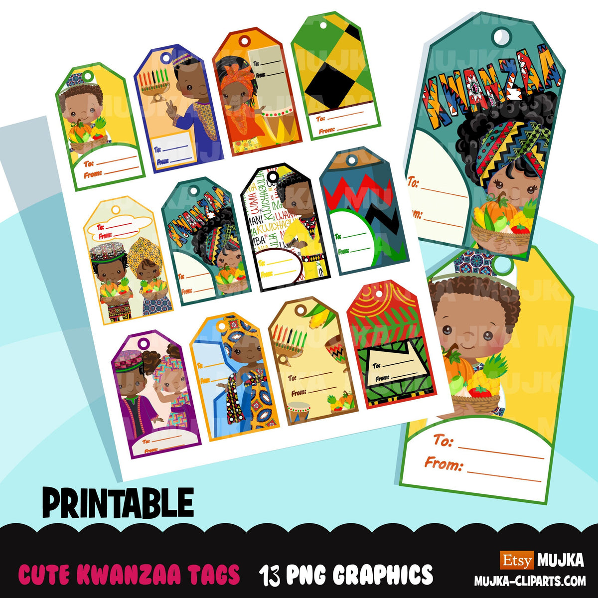 Kwanzaa tags, printable Kwanzaa holiday labels, digital PNG gift tags ...