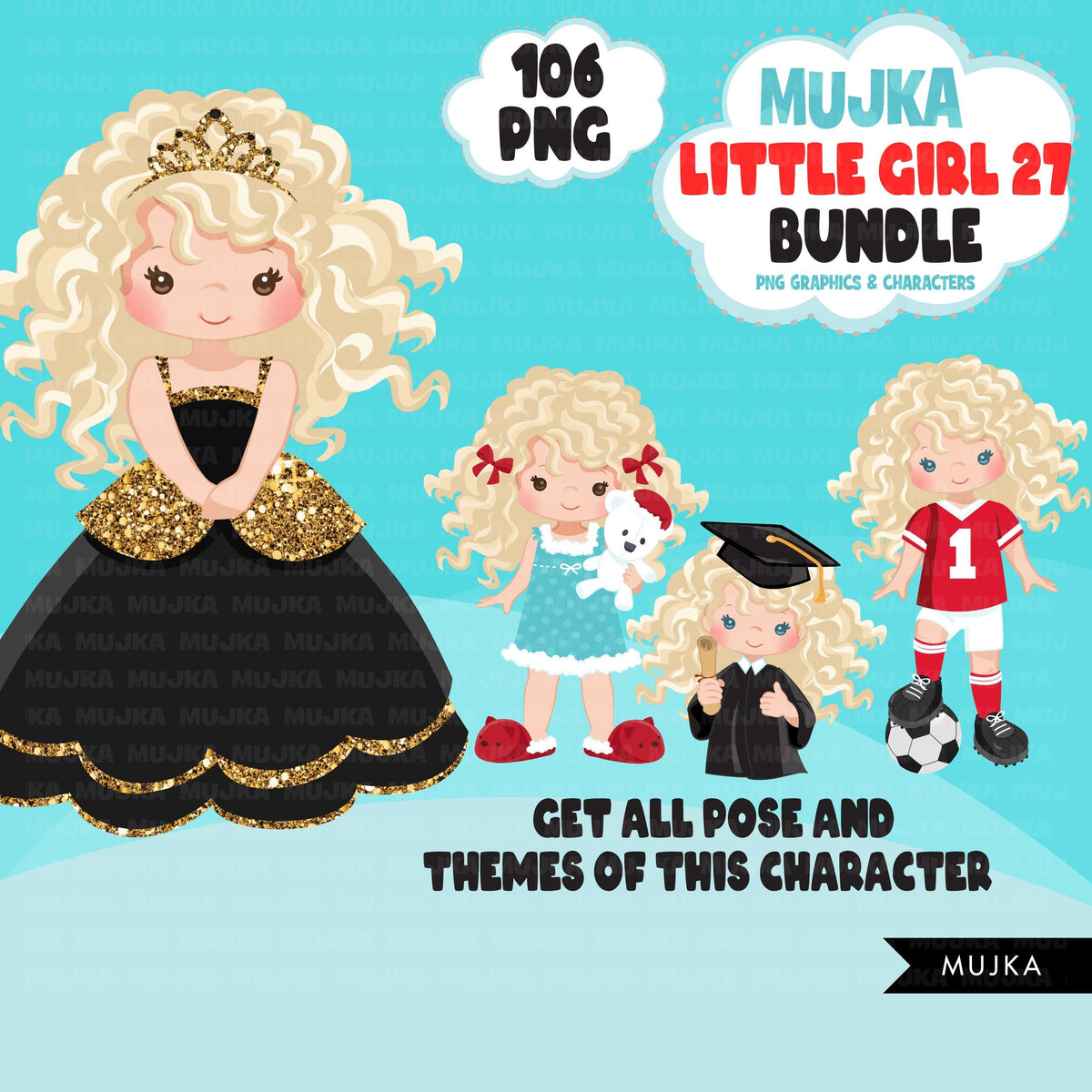 Cute girl png Bundle, curly little girl art, little girl clipart, digi ...