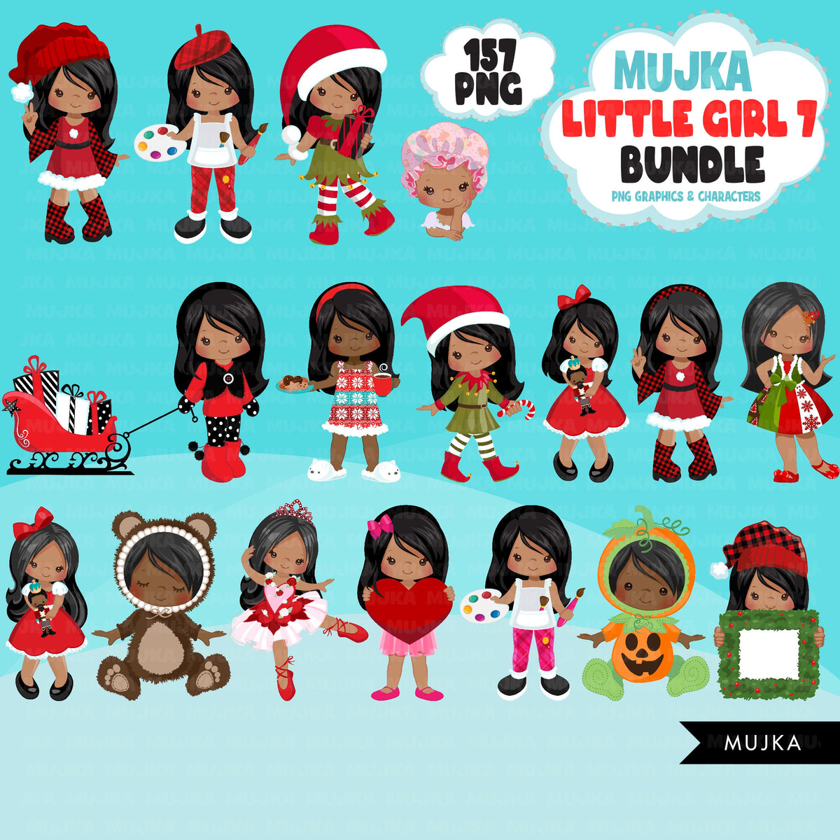 Black girl png Bundle, Latina girl png, Mexican girl art, digital stic ...