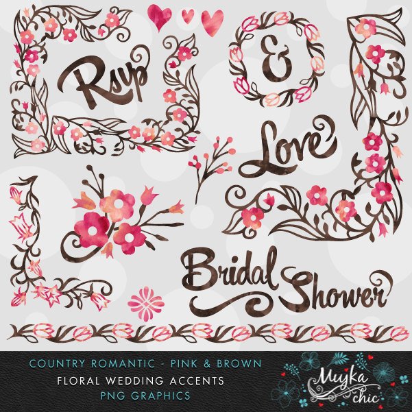 Country Wedding Pink & Brown Florals Clipart – MUJKA CLIPARTS