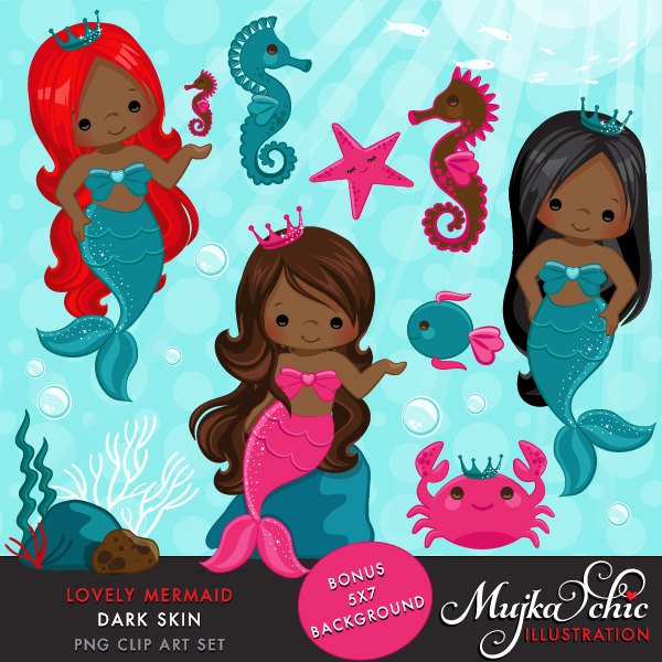 black Mermaid clipart. Lovely Little black girl – MUJKA CLIPARTS