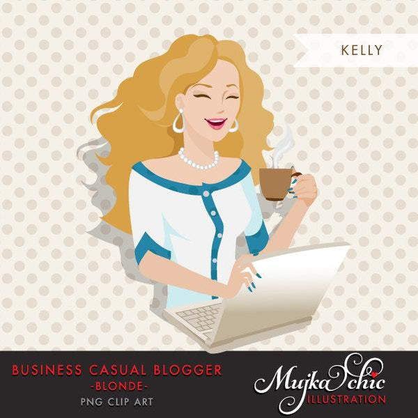 Blonde Blogger Character in Business Causal outfit. Avatar Clipart ...