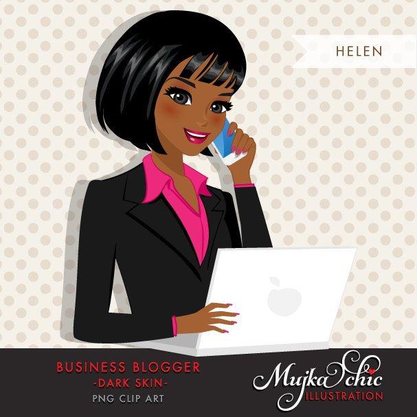 Black African American Blogger Character in Business outfit with lapto ...